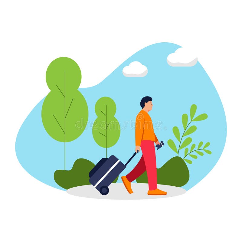 Traveling Man on the Way To a Destination Flat Illustration Design ...