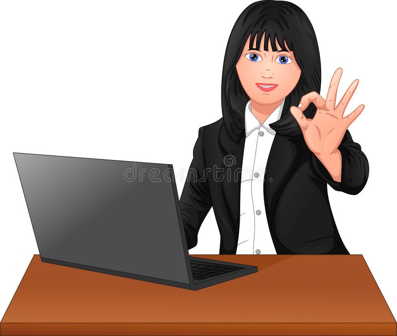Beautiful Employees at Work Desk and Waving Stock Vector - Illustration ...