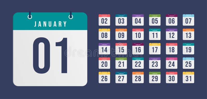 Monthly Calendar Icons Isolated on White Background. Vector Stock ...