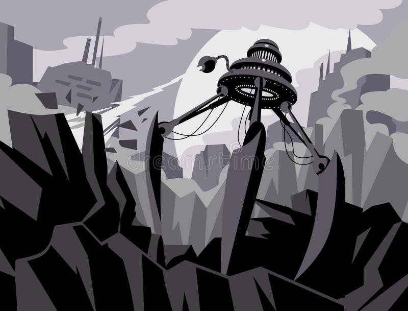 Science Fiction Alien Giant Tripod Shooting Laser Beams Stock Vector ...