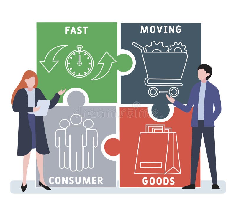 FMCG, Fast Moving Consumer Goods. Concept with People, Letters and ...