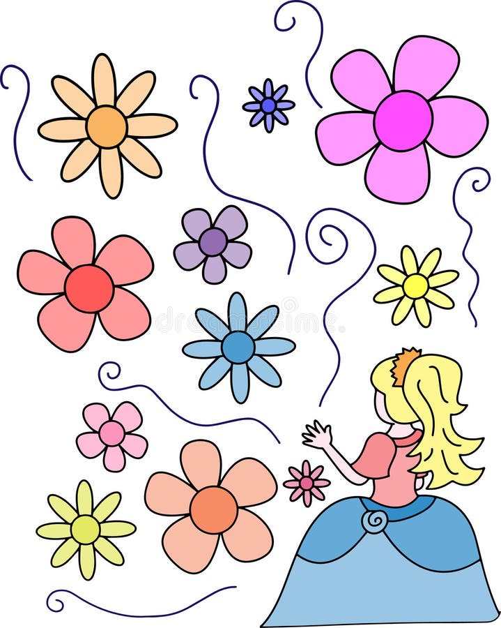 FLOWER PRINCESS Birthday Party Cartoon Vector Illustration Set Stock ...