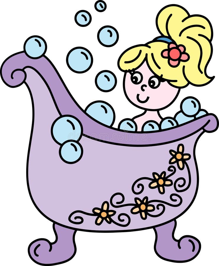 Bathing Fun (Girl) stock illustration. Illustration of preschooler ...