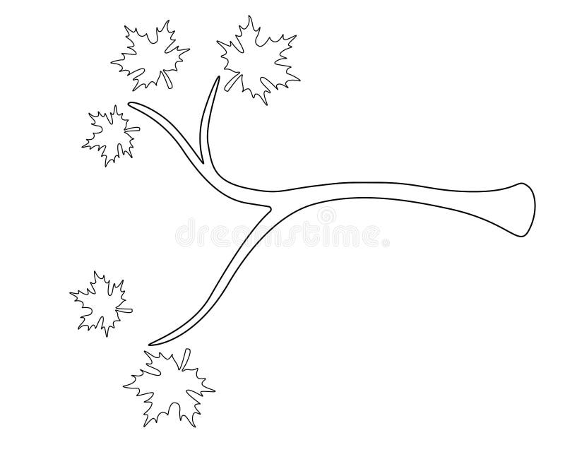 Tree Branch with Leaves - Vector Linear Picture for Coloring with ...
