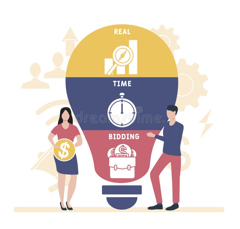 Flat Design with People. RTB - Real Time Bidding Acronym Stock Vector ...
