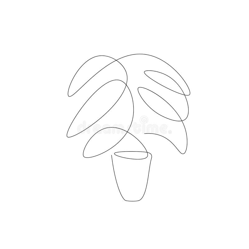 Plants in Pot Line Drawing. Vector Stock Vector - Illustration of leaf ...