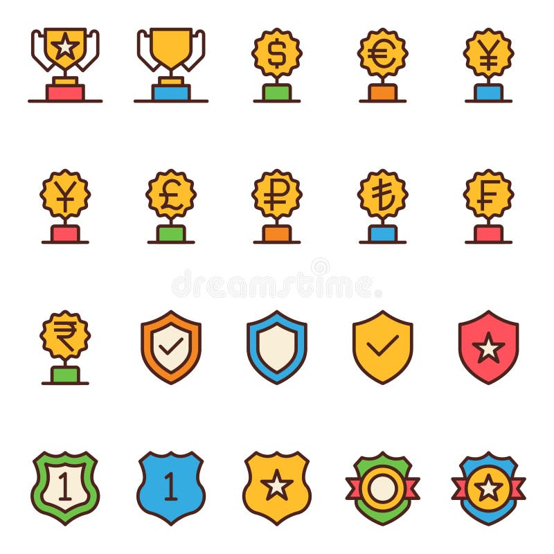 Filled Color Outline Icons for Awards. Stock Vector - Illustration of ...