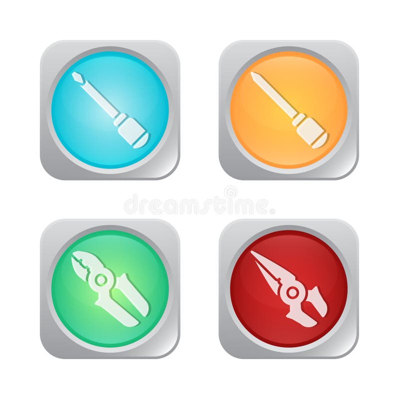 Tools, Tool, Repair, Pliers Button Icons Vector Full Color Stock Vector ...