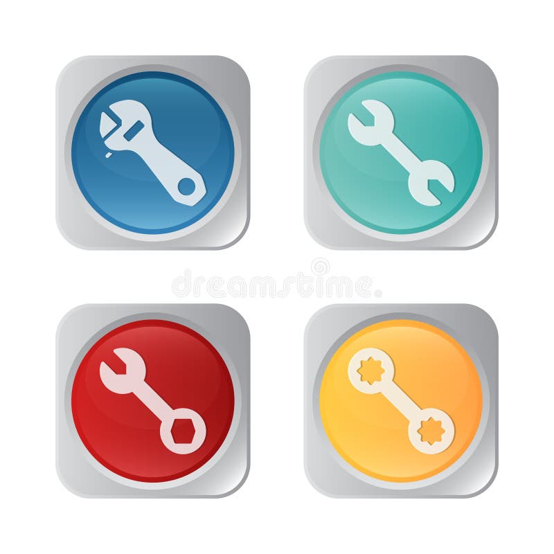 Wrench Button Icon Set Vector, Solid Style, Repair, Tools, Background ...