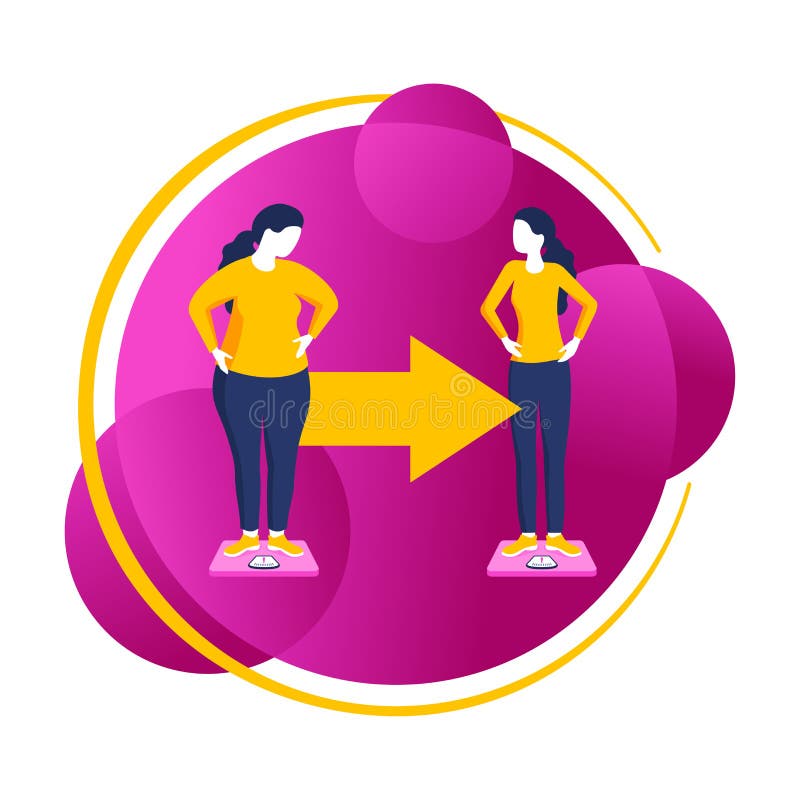 Weight Loss Cartoon Fat and Thin Woman Comparsion Stock Vector ...