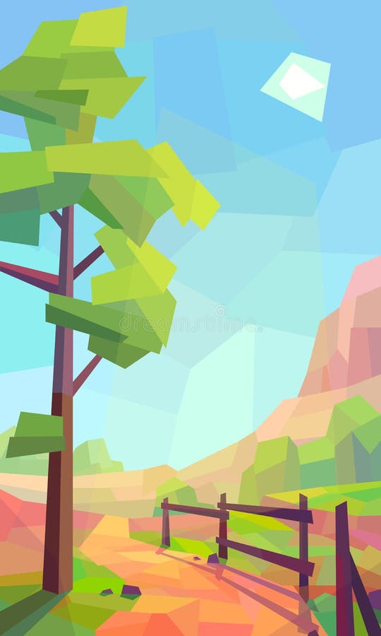 Low poly sunny path stock vector. Illustration of mountain - 201975214