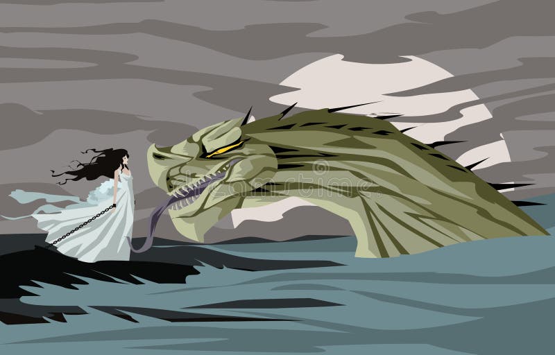 Andromeda Chained To a Rock and Cetus Greek Mythology Monster Stock ...
