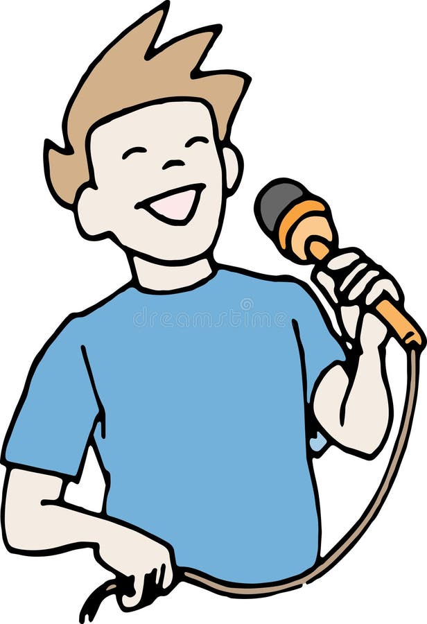 Singing boy with a mic stock vector. Illustration of smile - 202868910