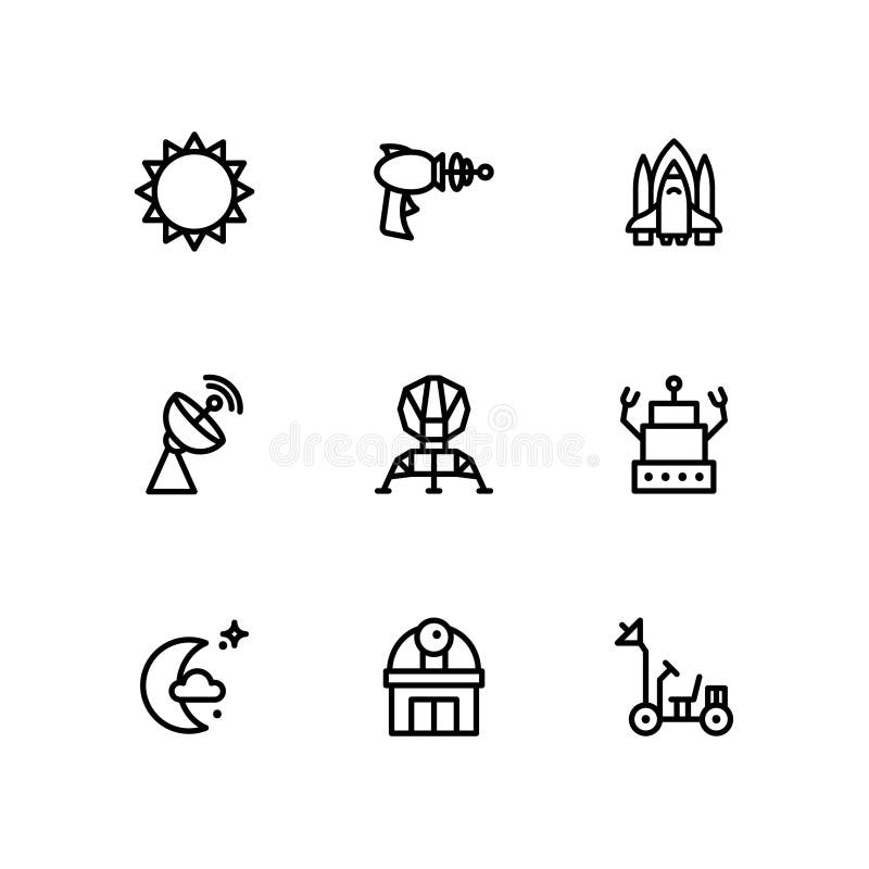 Space Outline Icon Set. Contains Icons Such As Astronaut, UFO Spaceship ...