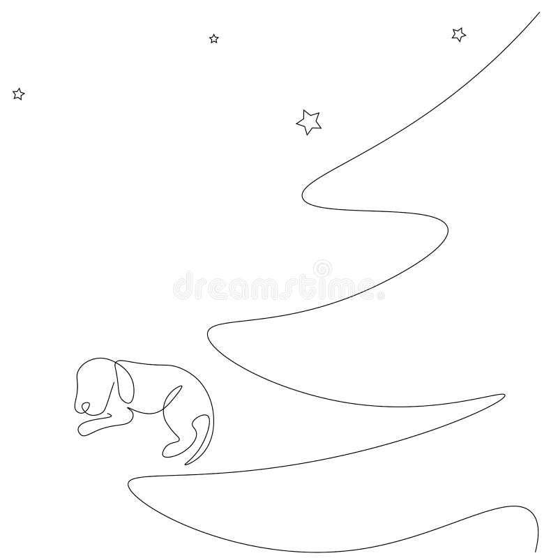 Cute Dog Puppy Near Christmas Tree Draw Stock Illustration ...