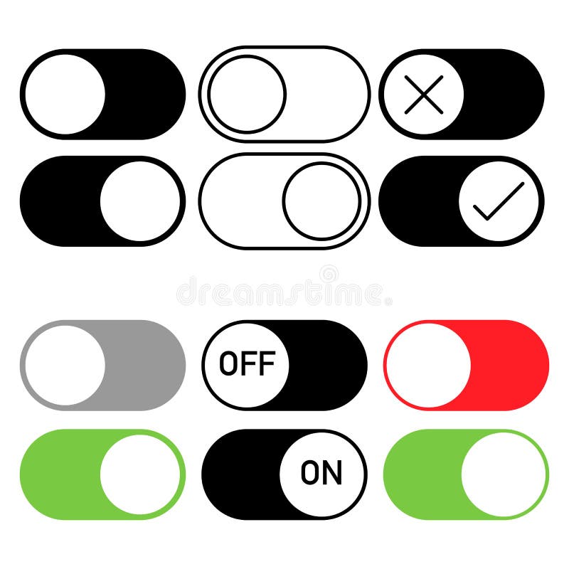 Slide Switch Button Set. Rounded UI on and Off Buttons for Mobile App ...