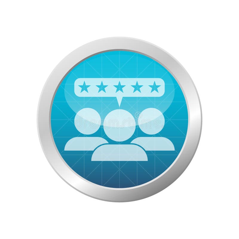 Five Star Reviews Icon. Group of Three Satisfied Customers. Light Blue ...