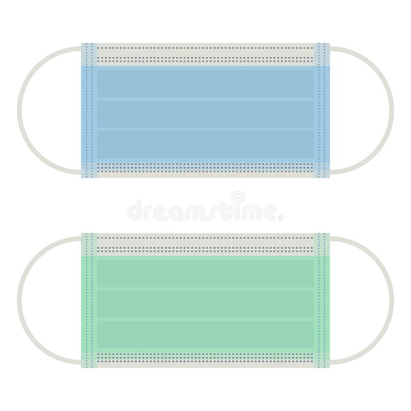 Surgical Mask Icon Set Blue and Green Medical Face Protective Cover ...