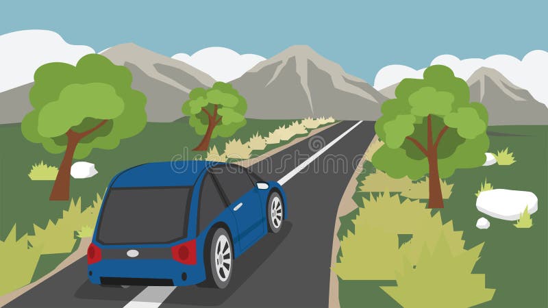 Mini Car Blue Color Driving Alone on Asphalt Road. Stock Vector ...