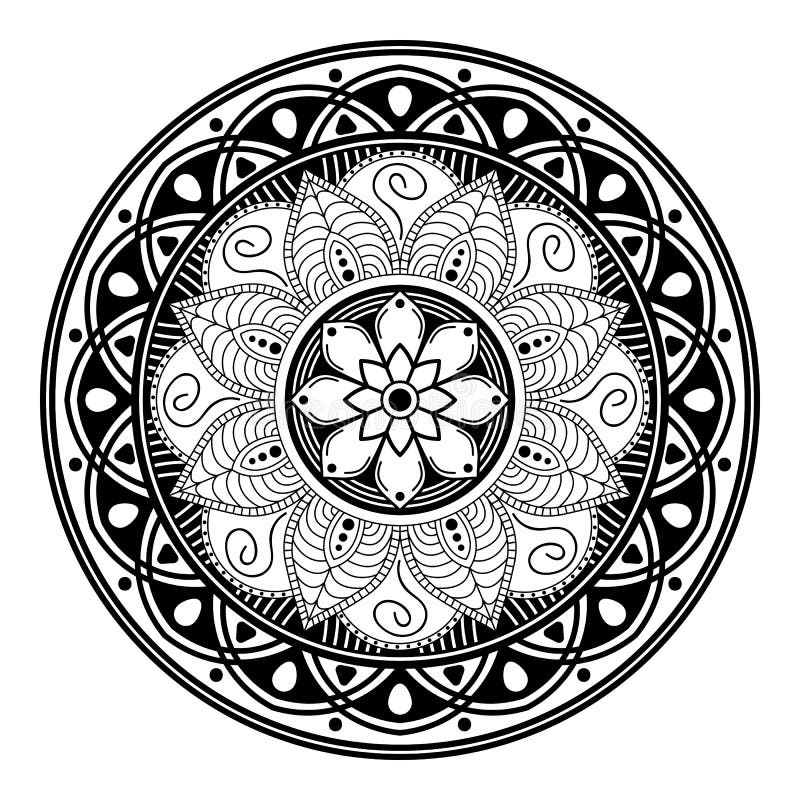 Mandala Pattern Black and White Stock Illustration - Illustration of ...