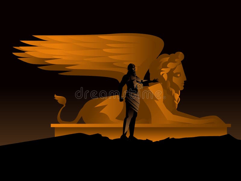 Oedipus Asking the Sphinx Riddle Greek Mythology Tale Stock Vector ...