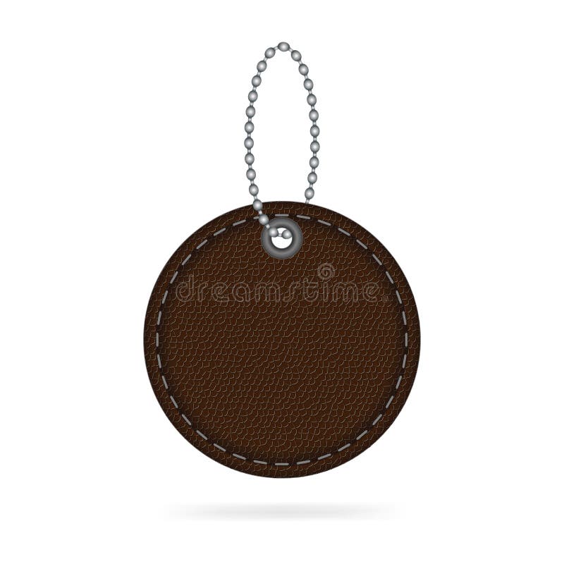 Round Blank Sale Tag Label from Brown Leather with Chain, 3d Vector ...