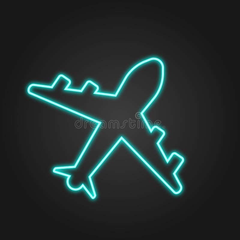 Flying Plane Sign Sky Blue Neon Icon Stock Illustration - Illustration ...