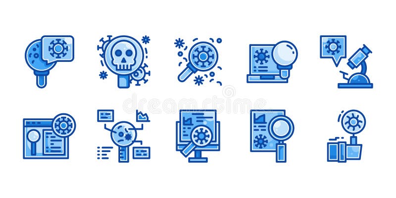 Set of Virus Search Icons in Filled Line Style Stock Vector ...