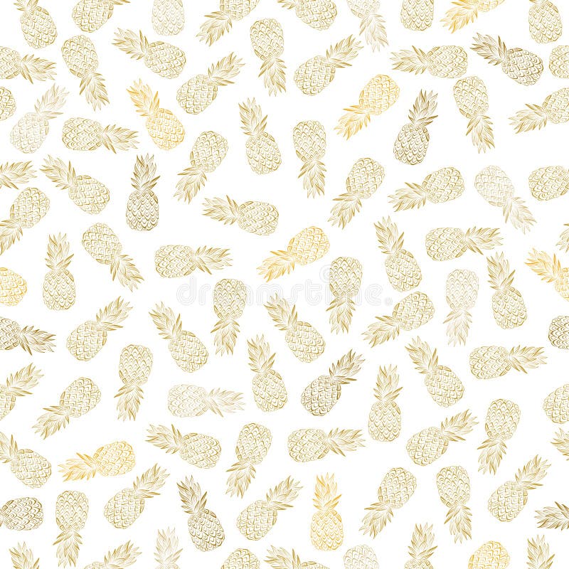 Background with Fresh Exotic Fruits Gold Pineapple, Hand Drawn Icons ...