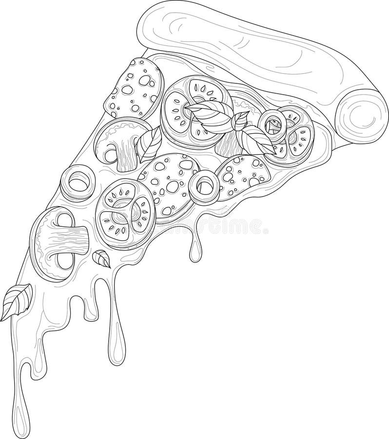 Realistic Pizza Slice with Tomato, Mushrooms and Olives Sketch Template ...