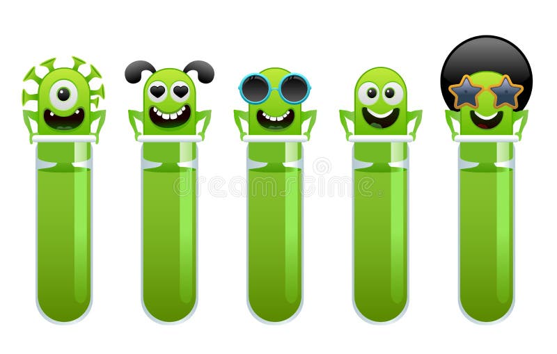Cartoon Virus Mutation Set with Lab Test Tube. Stock Vector ...