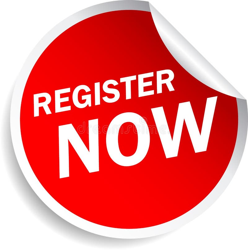 Register now sticker. stock vector. Illustration of orange - 153556529