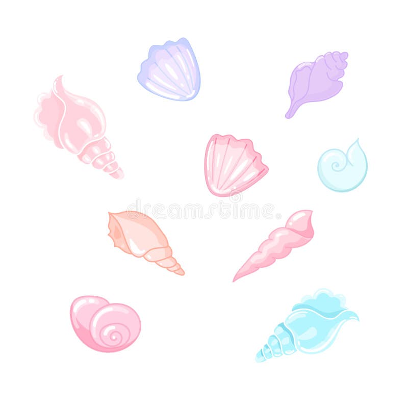 Seashells Vector Illustrations. Colorful Cartoon Seashells Stock Vector ...