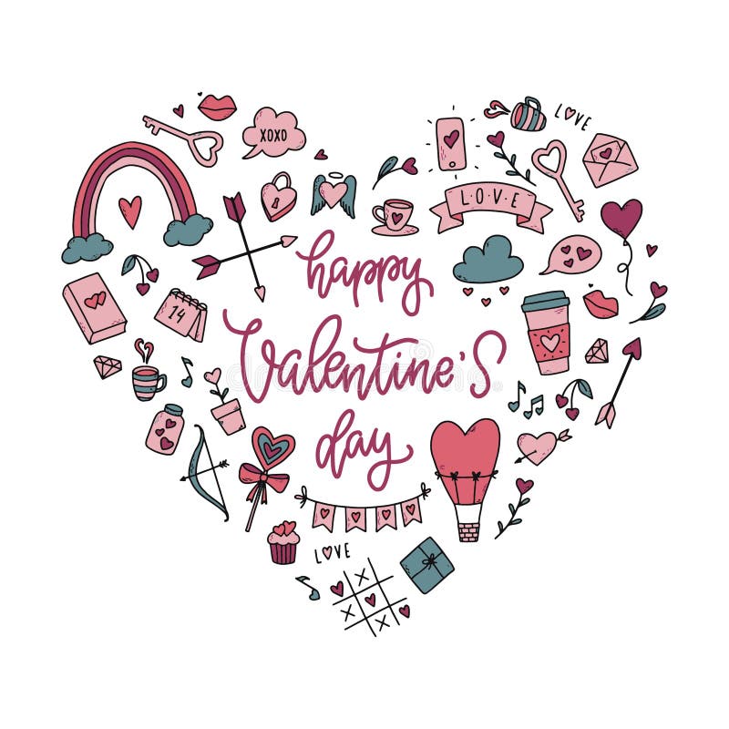 Set of Valentine`s Day Doodles Clipart Stock Vector - Illustration of ...
