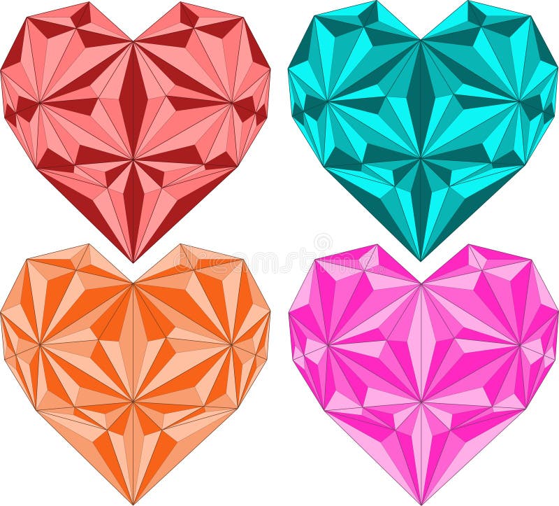 Cute Bright Graphic Gem Stone Heart Template Set for Valentine`s Day ...