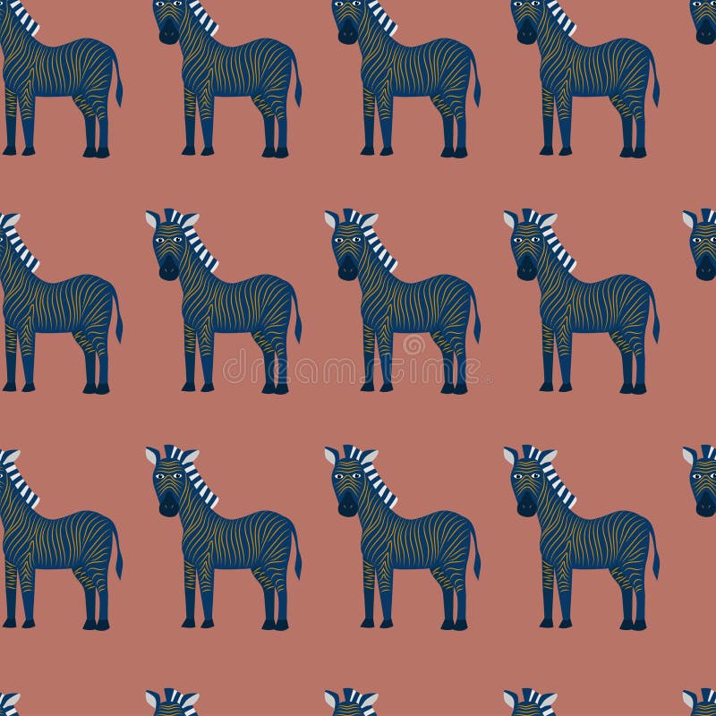 Cute Blue Zebra with Yellow Strips. Seamless Pattern Stock Vector ...