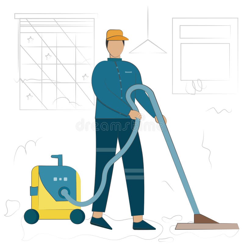 Vector Illustration in Flat Style Cartoon Character Cleaner Stock ...