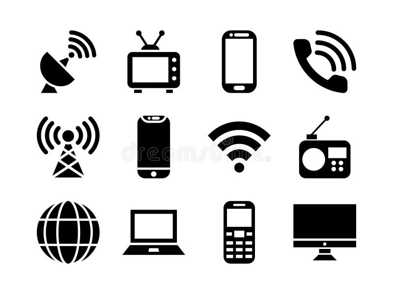 Telecommunication Icon Set Glyph Stock Vector - Illustration of ...