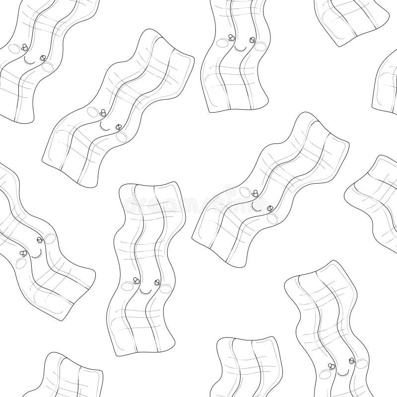 Cartoon Bacon with Cute Face Seamless Pattern Sketch Template Stock ...