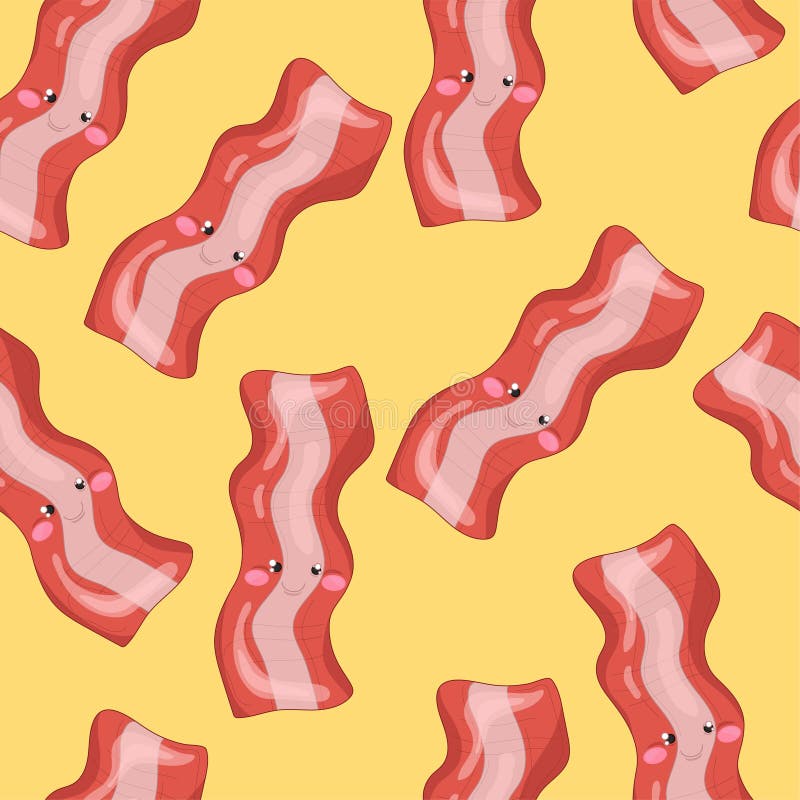 Cartoon Bacon with Cute Face Seamless Pattern Sketch Template Stock ...