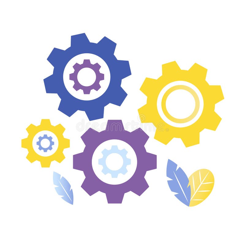 Mechanism Gears Close Rotating Vector Cartoon Concept. Stock ...