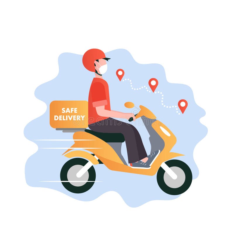 Flat Banner with Safe Delivery Vector Concept. Covid Protected Delivery ...