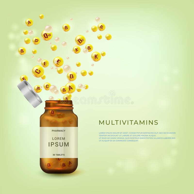Vitamin Complex. Multivitamins Poster, Flyer Design Template with Copy ...