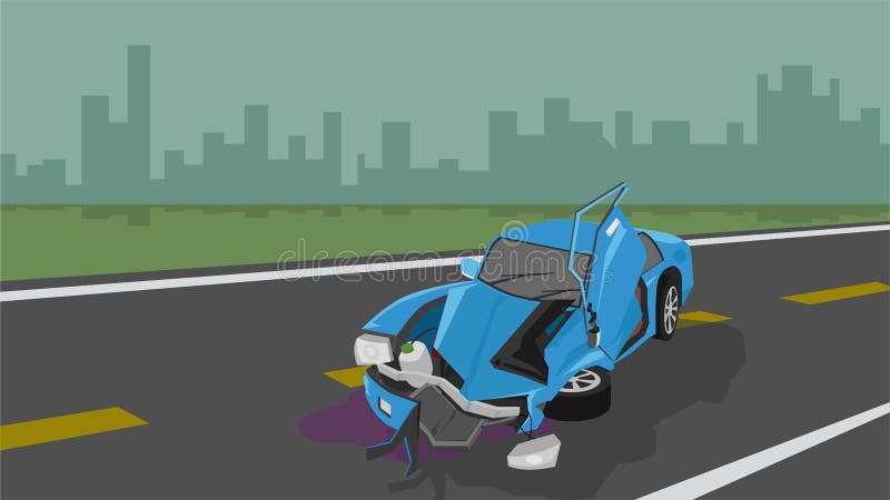 Damage of Blue Car Crash and Accident Cannot Drive on Asphalt Road ...