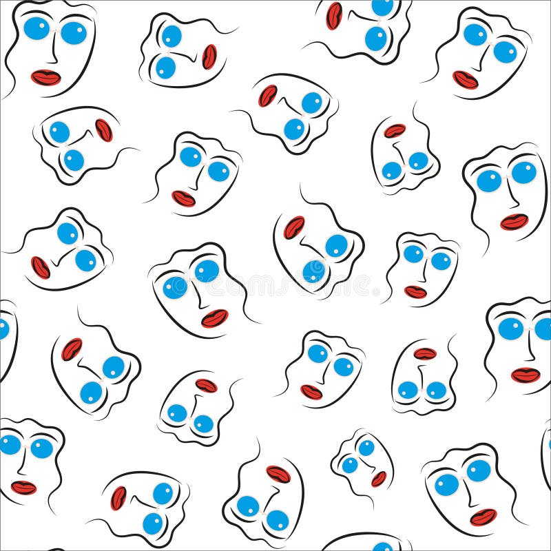 Quick Sketch of Human Face on White Background. Vector Seamless Pattern ...