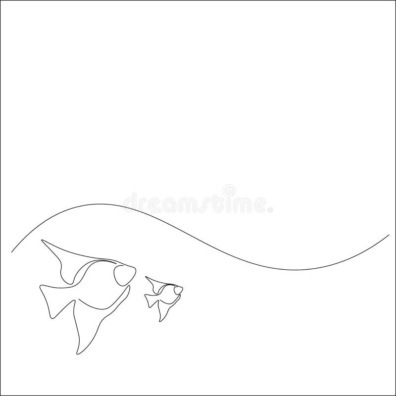 Fish Swimming on Sea Line Drawing, Vector Illustration Stock Vector ...