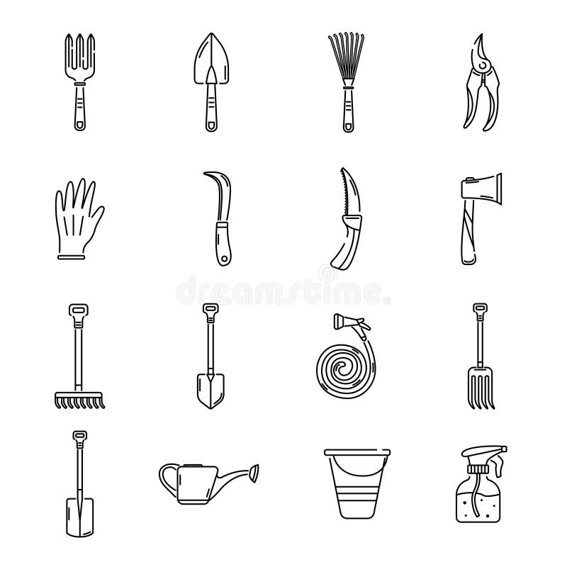 A Set of Gardening Tools. Growing Vegetables and Fruits. Line Art ...