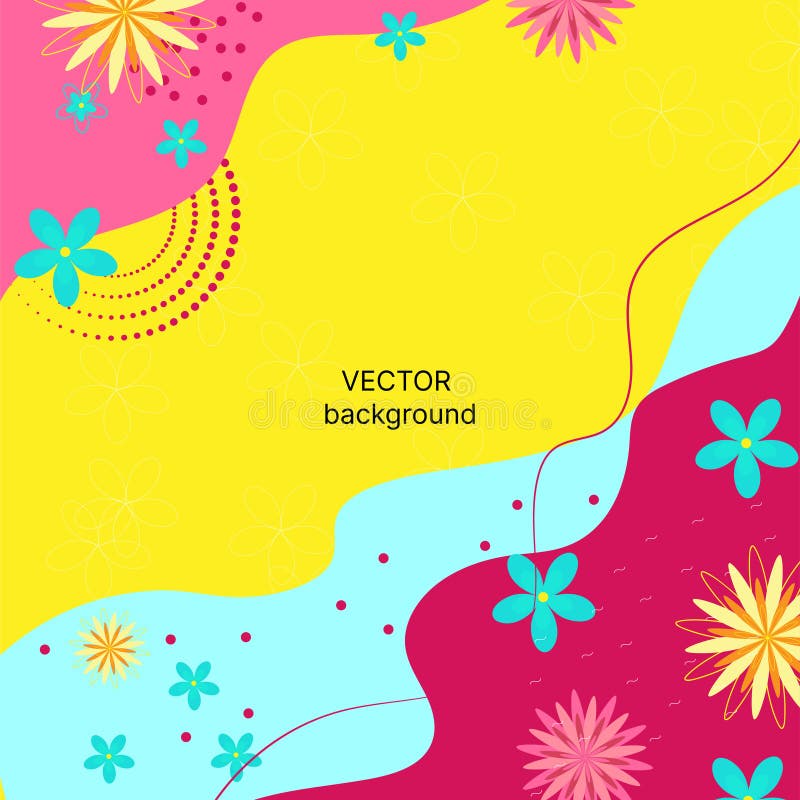 Bright Square Background with Abstract Shapes and Flowers. Stock ...