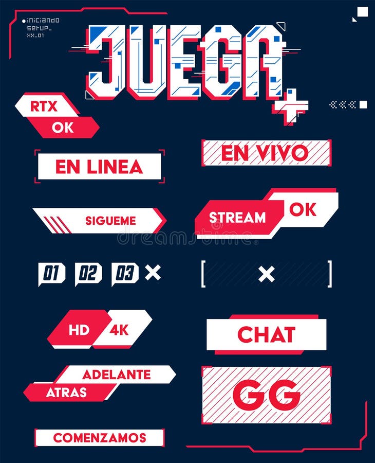 Gaming Stream Interface Elements in Spanish, Vector Editable Design ...