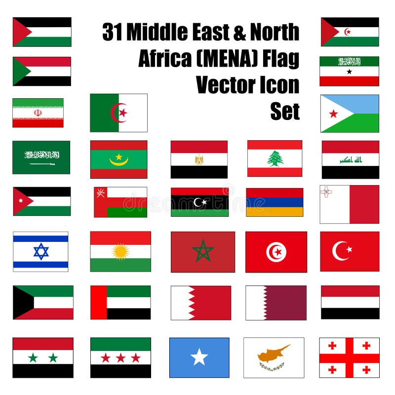 31 Middle East and North Africa Flag MENA Rectangle Icon Set of Major ...